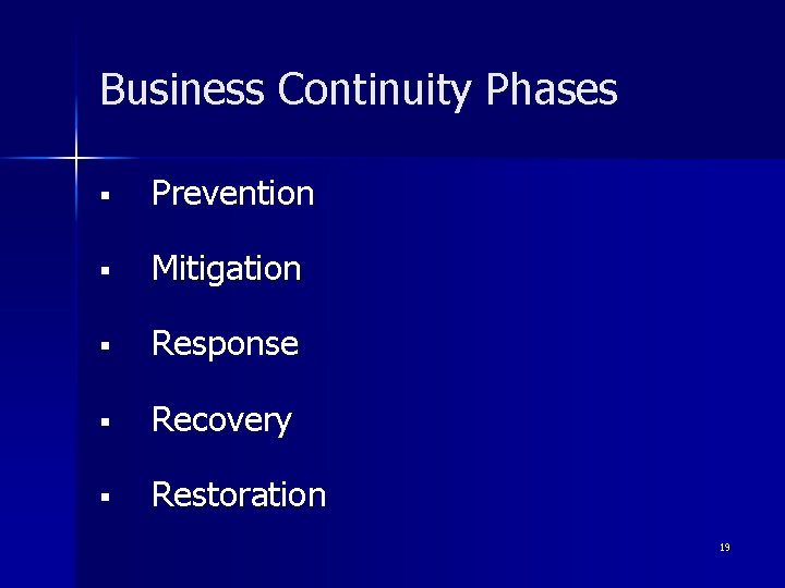 Fundamentals of Business Continuity Management 1 Objectives n