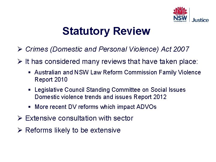 Safer Pathway and legislative reform An overview of