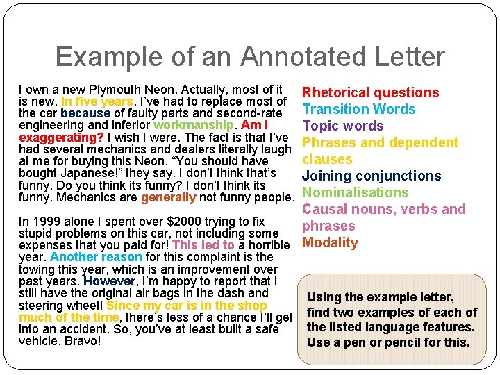 Formal Letter of Complaint Stage 2 ESL What