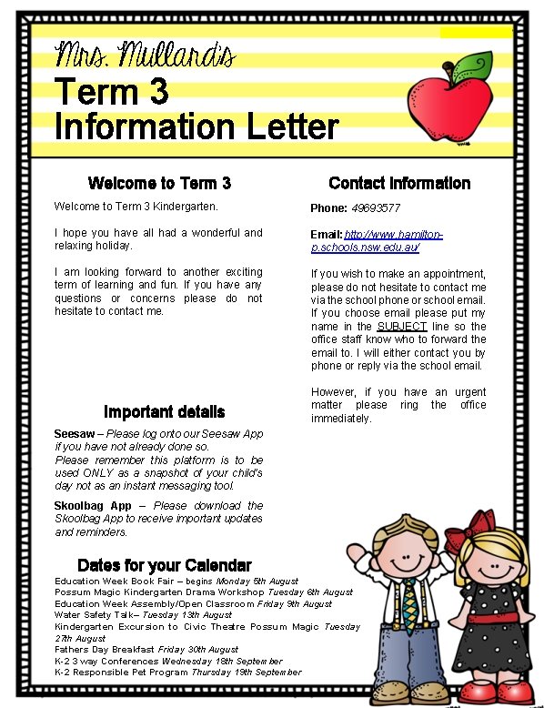 Mrs Mullards Term 3 Information Letter Welcome to