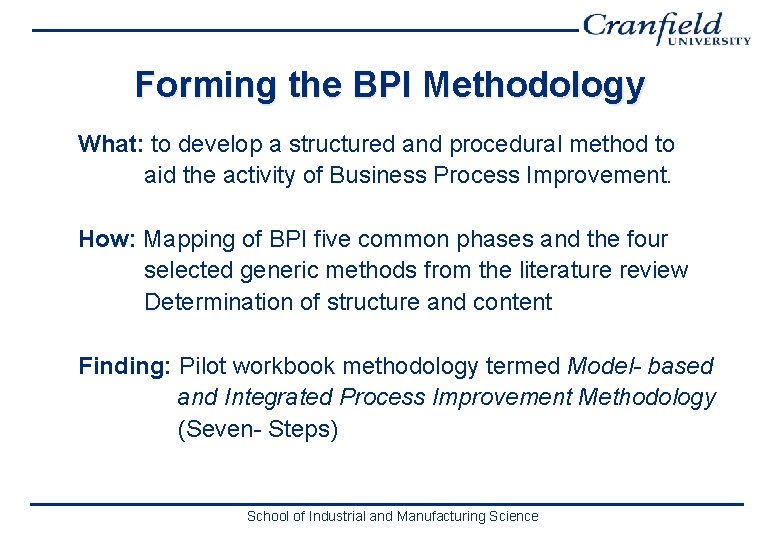 Forming and testing a workbookbased methodology for Business