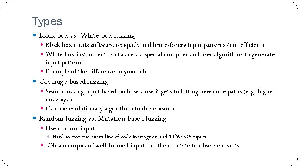 Fuzzing and Symbolic Execution What did entries in