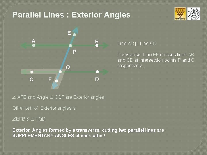 Parallel Lines Corresponding Angles E A B P