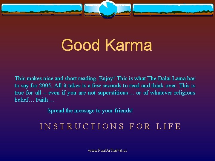 Good Karma This makes nice and short reading