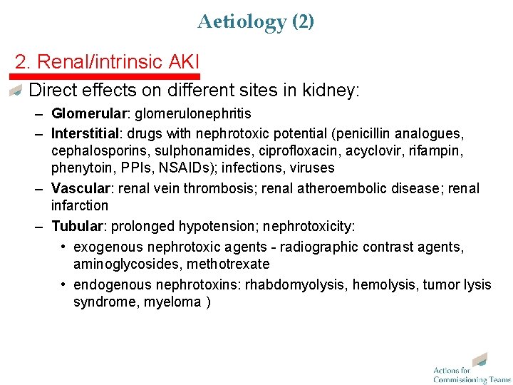Actions for Commissioning Teams Acute Kidney Injury Prevention