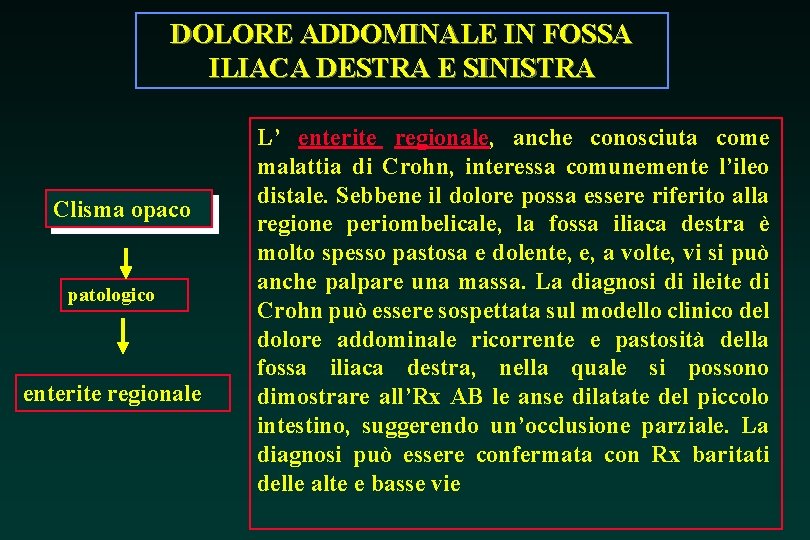 DOLORE ADDOMINALE IN FOSSA ILIACA DESTRA E SINISTRA