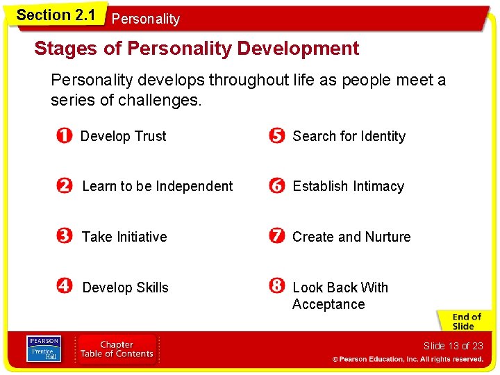 Section 2 1 Personality Objectives Name five traits