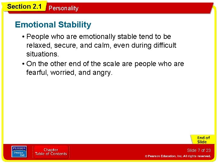 Section 2 1 Personality Objectives Name five traits