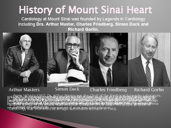 Legends in Cardiology History of Mount Sinai http