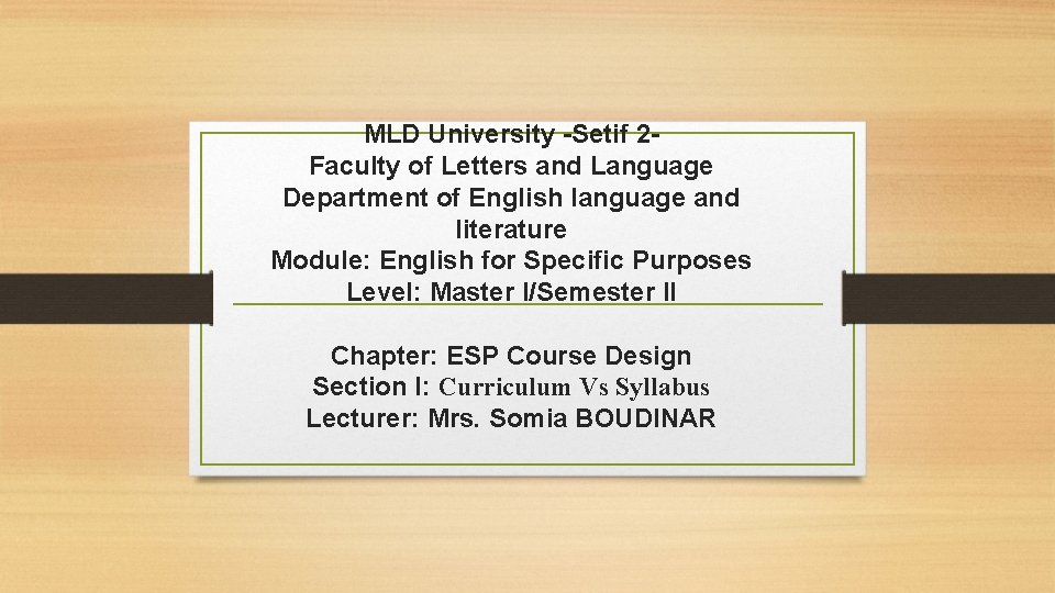 MLD University Setif 2 Faculty of Letters and