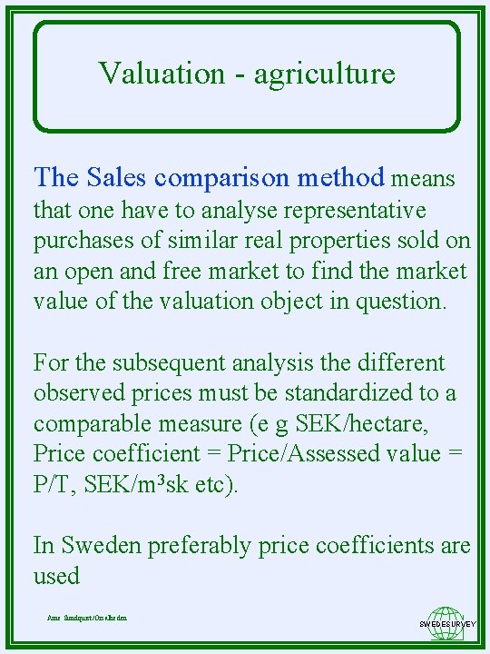 Valuation agriculture Valuation of agricultural units a brief