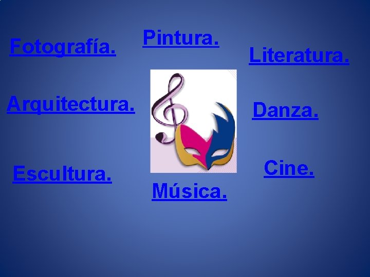 ARTES Fotografa Pintura Arquitectura Escultura Literatura Danza Cine