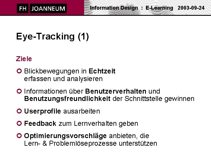 Information Design ELearning 2003 09 24 EyeTracking ELearning