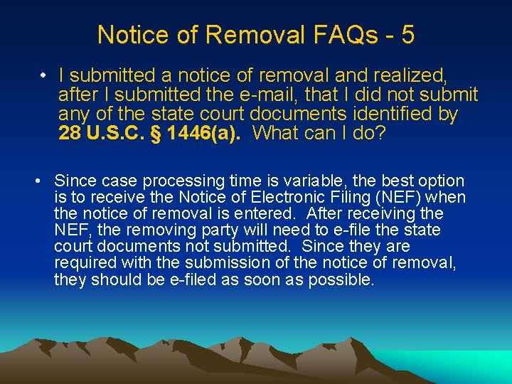 Notice of Removal Filings U S District Court