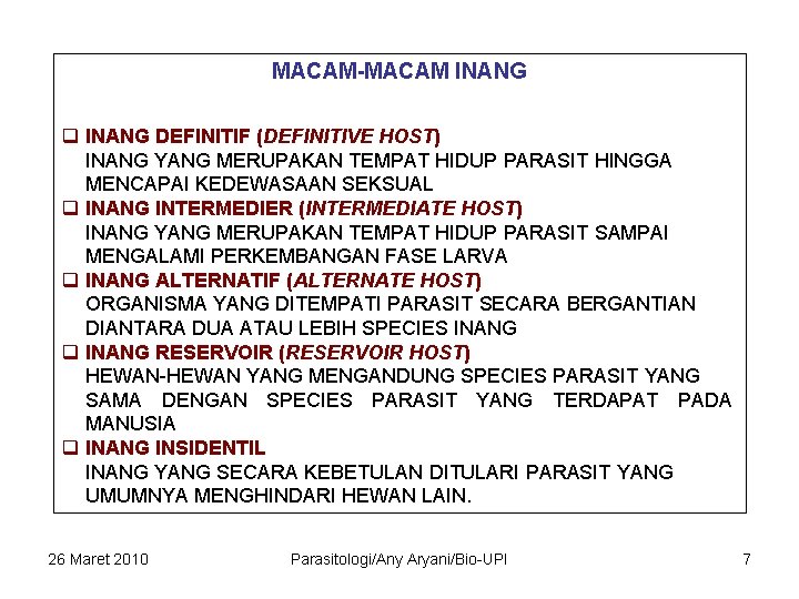 INANG MAKHLUK HIDUP YANG DITEMPATI ATAU DIHUNI MAKHLUK