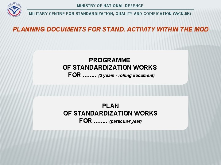 MINISTRY OF NATIONAL DEFENCE MILITARY CENTRE FOR STANDARDIZATION