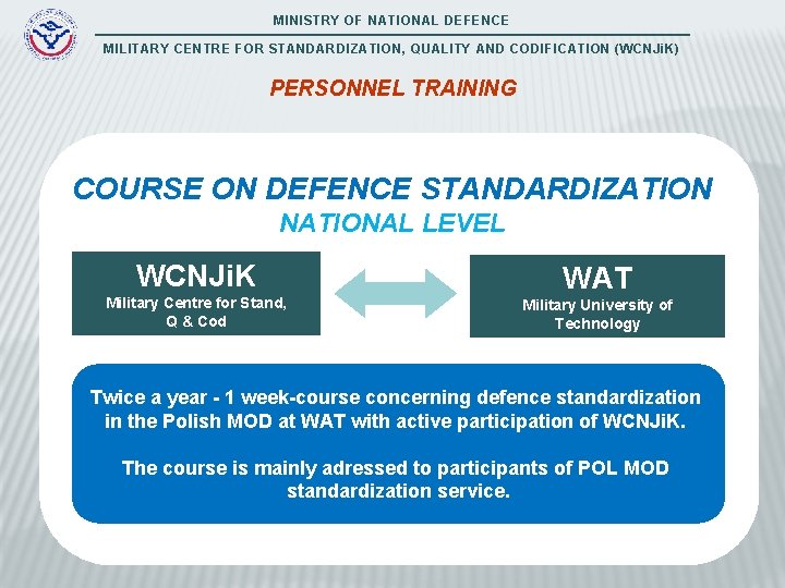 MINISTRY OF NATIONAL DEFENCE MILITARY CENTRE FOR STANDARDIZATION