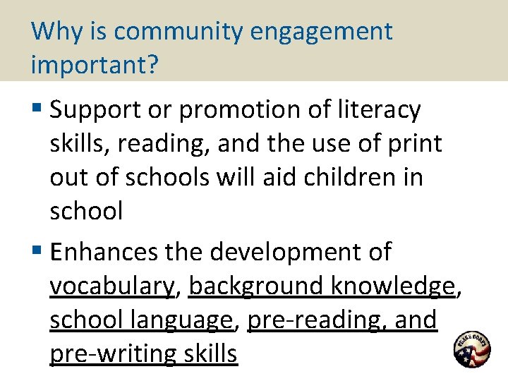 Community Engagement in Literacy Childhood Literacy Training Package