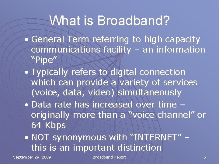 Broadband Advisory Committee Broadband Overview and Final Report