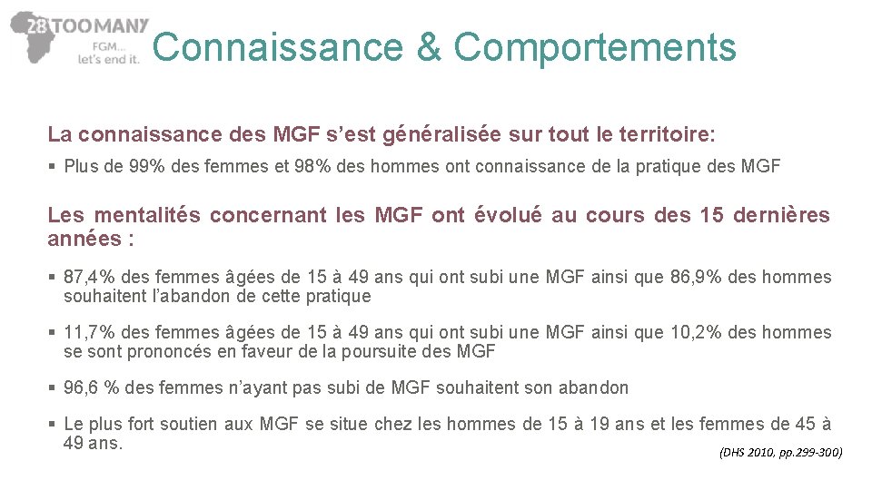 Les MGF au Burkina Faso Le taux de