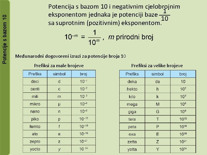 Potencije s bazom 10 Potencije s bazom 10