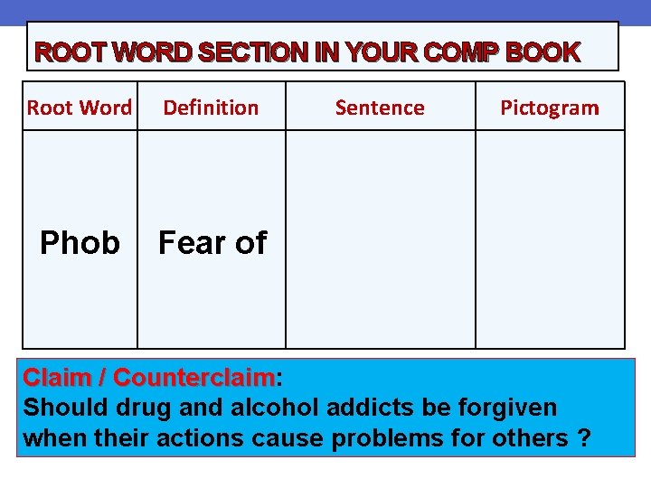 ROOT WORD SECTION IN YOUR COMP BOOK Root