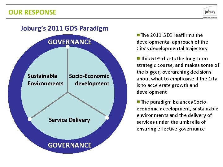 CITY OF JOHANNESBURG STRATEGIC PLANNING IN JOBURG MORE