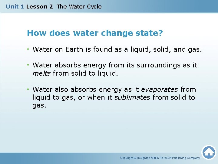 Unit 1 Lesson 2 The Water Cycle Copyright