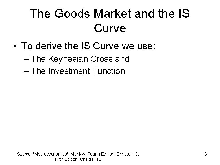 The Goods Market and the IS Curve Summary