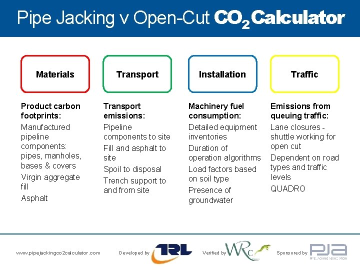 Pipe Jacking v OpenCut CO 2 Calculator Developing