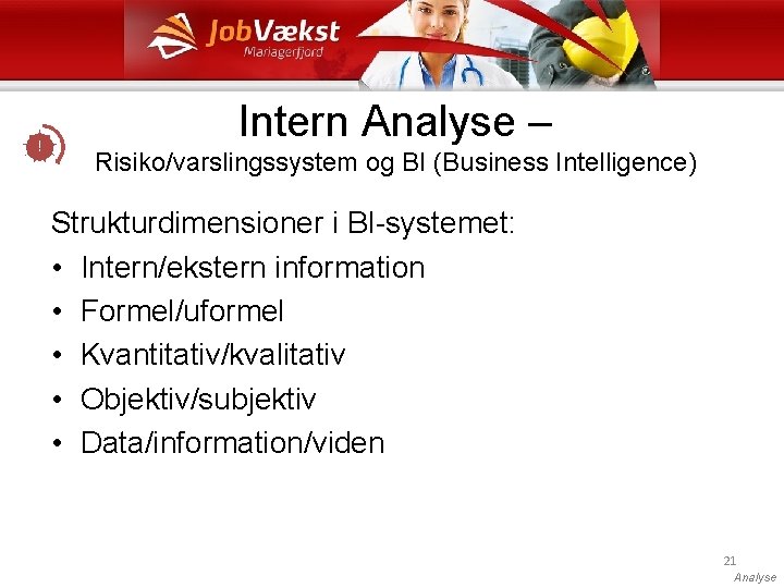 Analyse af eksterne og interne forhold Analyse er