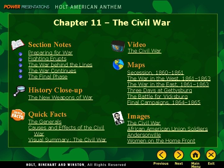 Chapter 11 The Civil War Section Notes Video