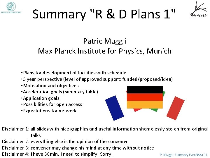 Summary R D Plans 1 Patric Muggli Max