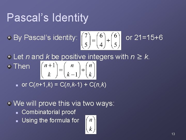 Binomial Coefficients CS 202 Epp section Aaron Bloomfield