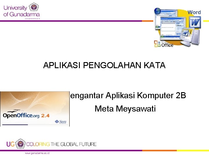 APLIKASI PENGOLAHAN KATA Pengantar Aplikasi Komputer 2 B