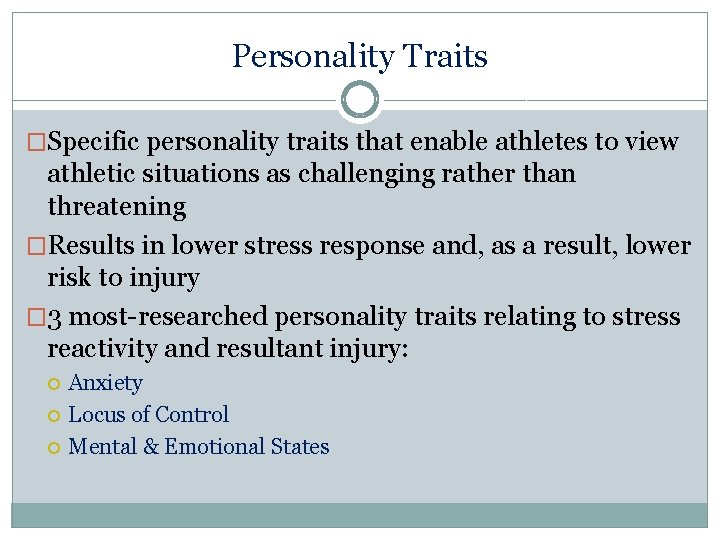 Psychological Antecedents to Sport Injury CHAPTER 2 PSYCHOLOGY