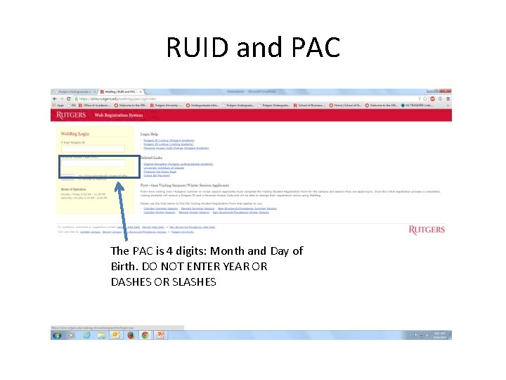 Web Registration Guide webreg rutgers edu Default Screen