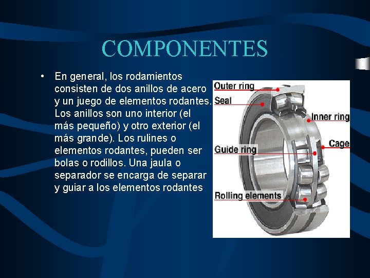 COJINETES DE RODAMIENTOS COJINETES DE RODAMIENTOS DEFINICION PARTES