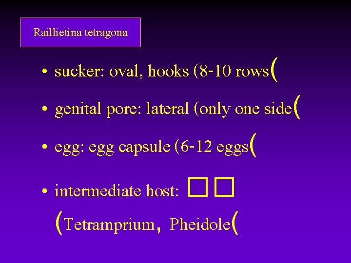 Cestode of Poultry Family Davaineidae Davainea proglottina Raillietina