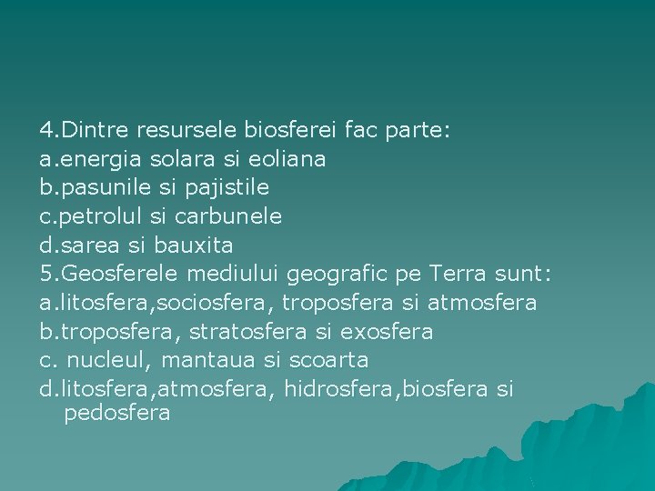 RESURSELE NATURALE geografie TEST INITIAL clasa aXa I