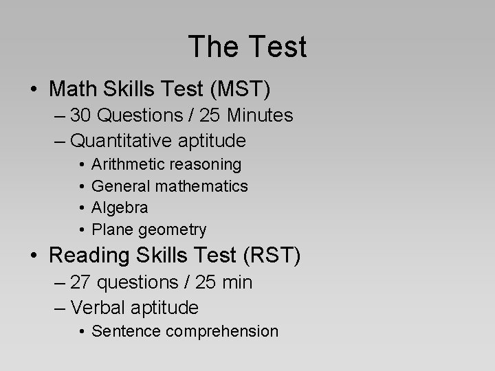 ASTB REVIEW The Test Math Skills Test MST