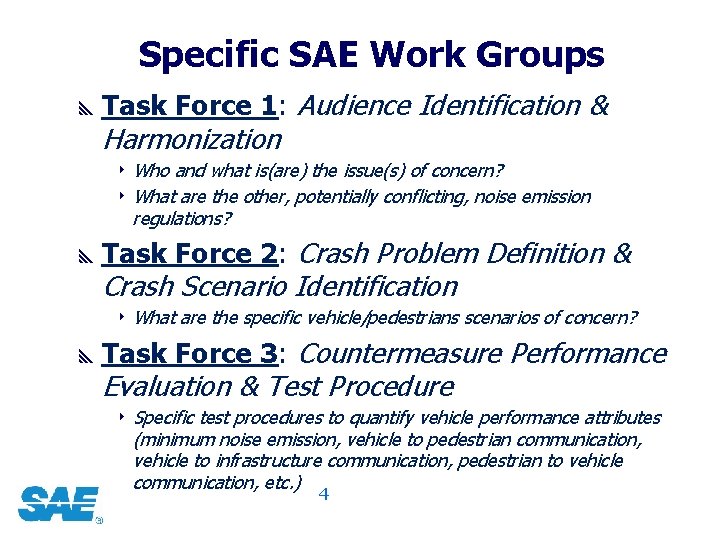 Note This presentation on SAE activity was prepared