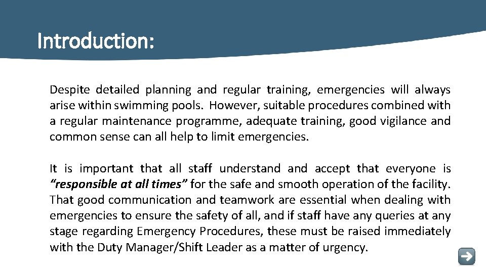 SOUTH LAKE LEISURE CENTRE EMERGENCY ACTION PLAN Introduction
