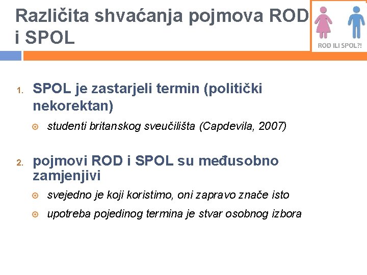 Osnovni pojmovi u psihologiji roda i spola Definicije