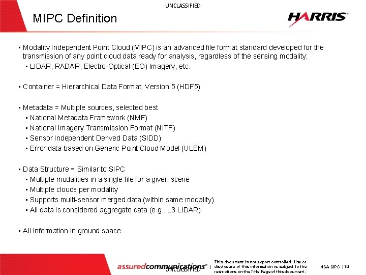 UNCLASSIFIED Advanced Point Cloud Format Standards Michael Ingram
