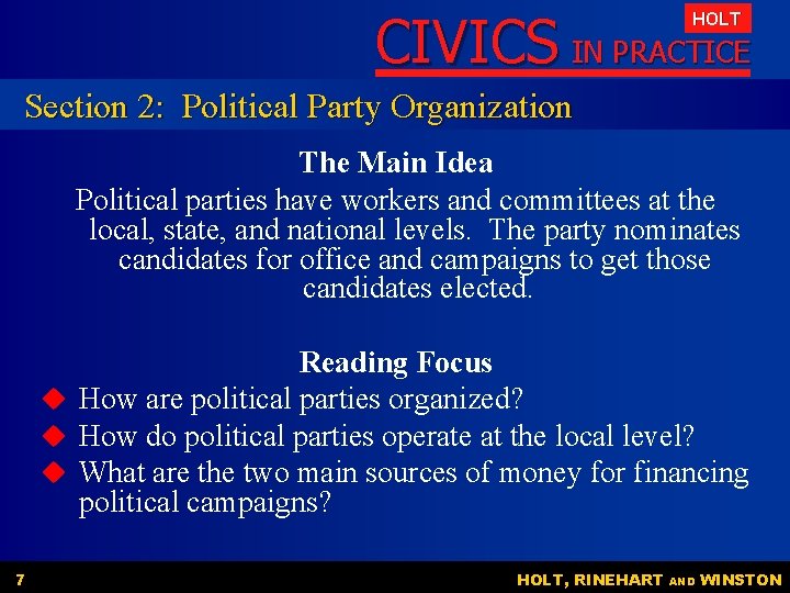 CIVICS IN PRACTICE HOLT Chapter 10 Electing Leaders