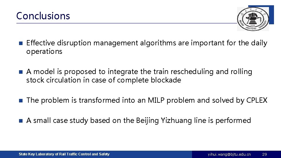 Train rescheduling and rolling stock circulation in case