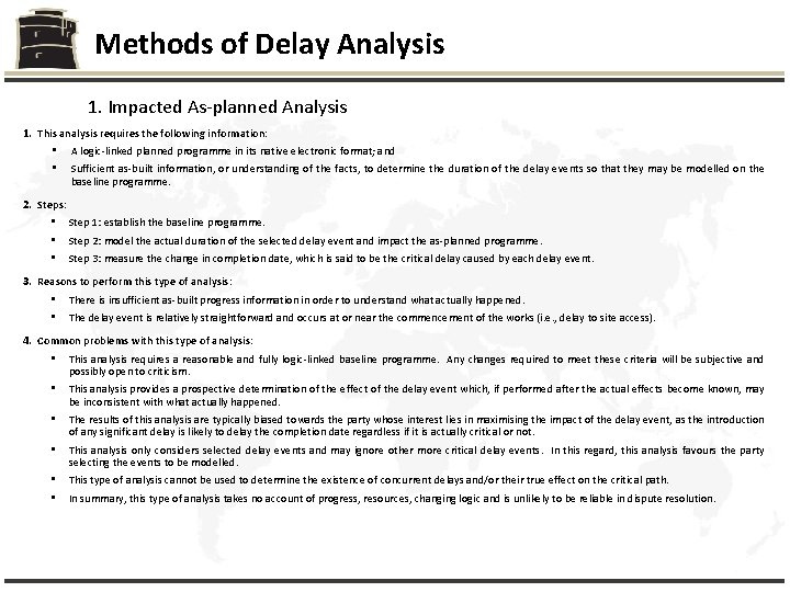 Methods of Delay Analysis 14 November 2018 Methods