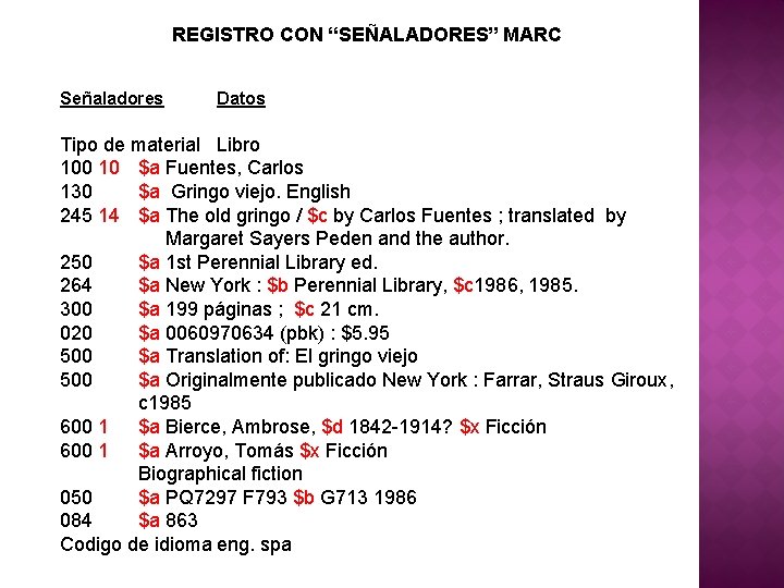 Introduccin al Formato MARC 21 MARC Es el