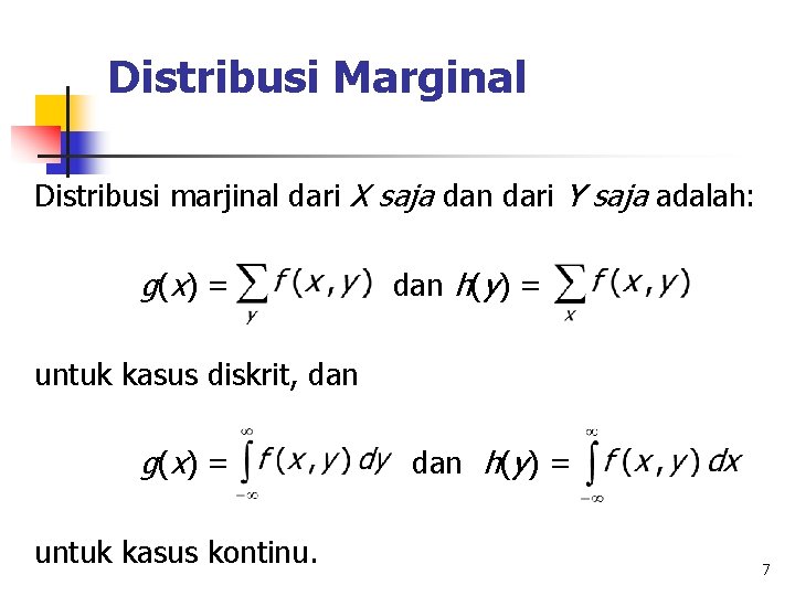 DISTRIBUSI PROBABILITAS MARGINAL BERSYARAT TI 2131 TEORI PROBABILITAS
